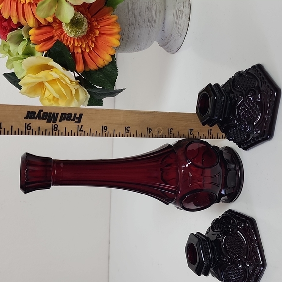 Avon | Other | Vintage Ruby Red Vase And Candle Holder | Poshmark